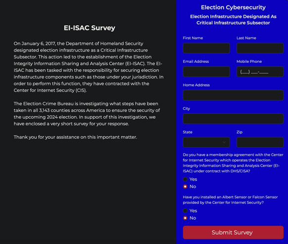Cyber Alert: Misleading Email to Election Officials
